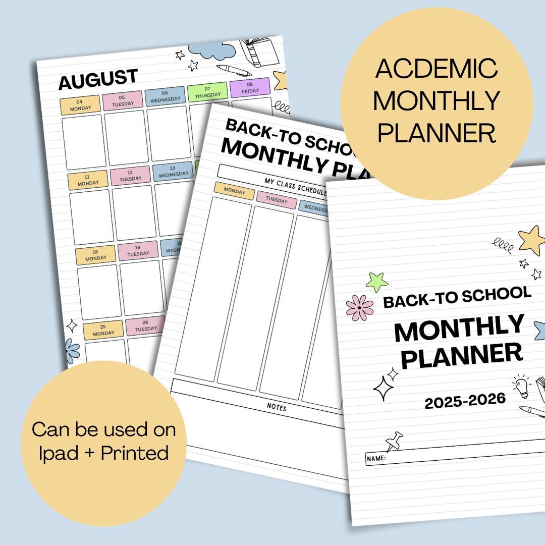Back to School Monthly Planner | Printable & Digital iPad Planner ...