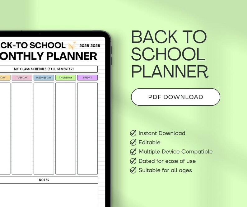 Back to School Monthly Planner | Printable & Digital iPad Planner ...