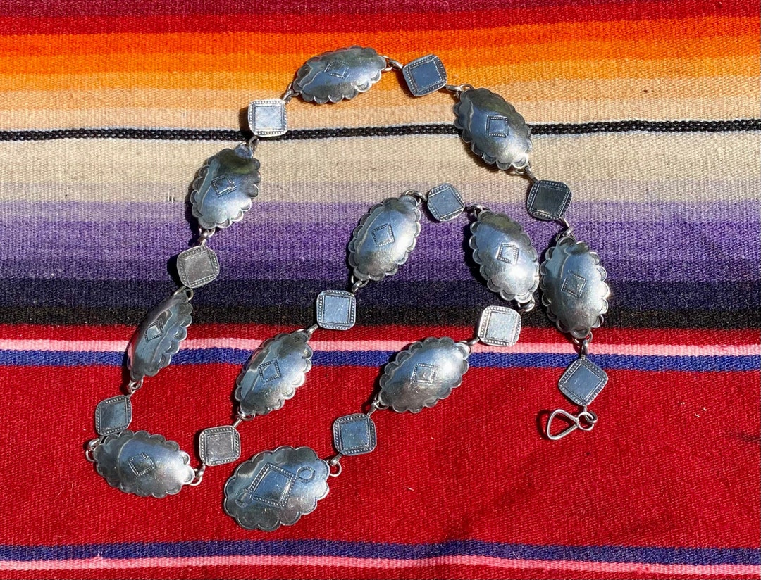 Vintage Sterling Silver Concho Belt or Necklace, 29 Stamped Design Boho ...
