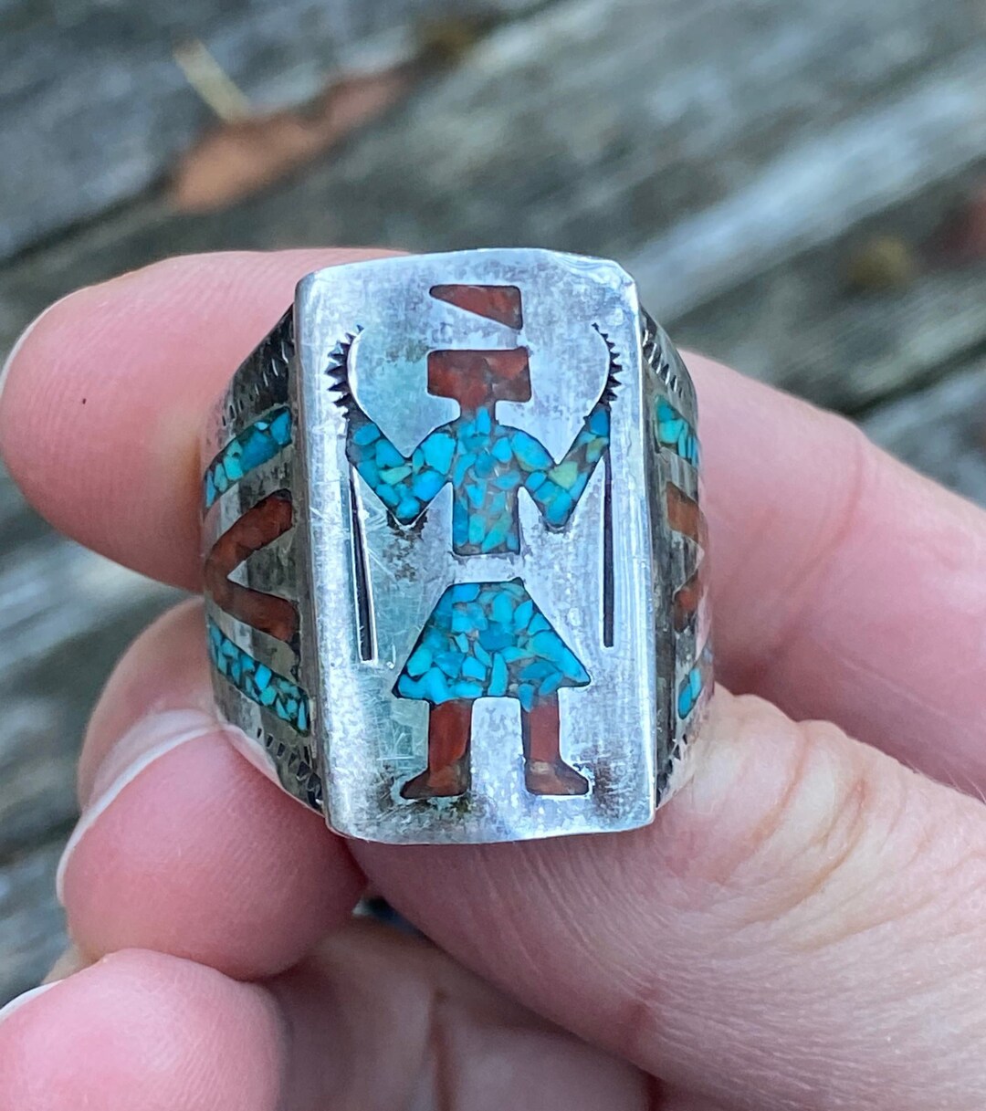 Vintage Zuni Style Kachina/yei Ring Size 13 Intricate Chip - Etsy