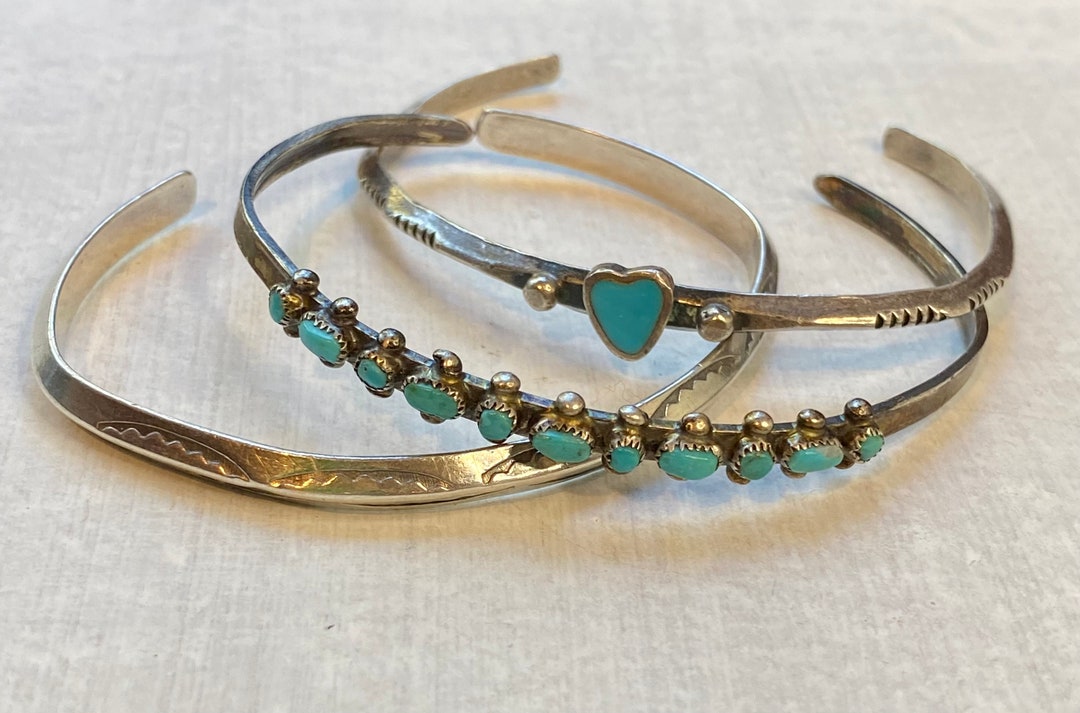 Instant Stack 3 Sterling Silver Stacking Cuffs, Snake Eye Turquoise ...