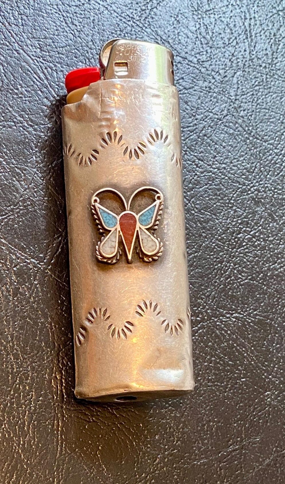 Vintage Sterling Silver Lighter Cover With Red White & Blue Chip Inlay ...