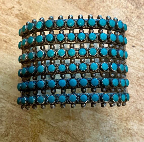 Impressive 6 row vintage snake eye turquoise & sterli… - Gem