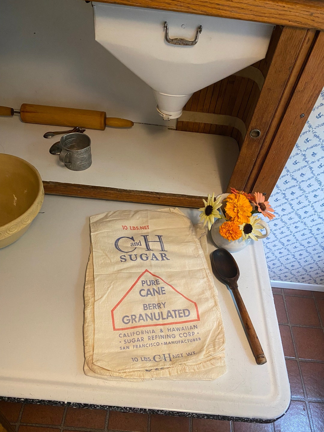 Sugar Sack, 10lb C H Sugar, Farmhouse Primitive Decor, Retro Kitchen ...