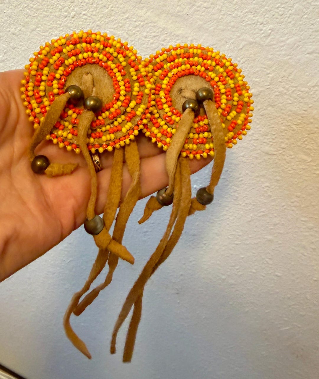 Seed Beaded Medallion Pair of Hair Ties, Vintage Native American Style ...