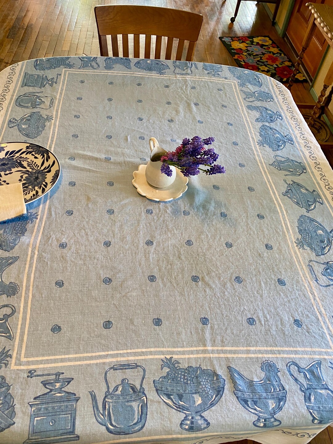 MCM Linen Tablecloth, Blue & White, Country Cottage, Farmhouse ...