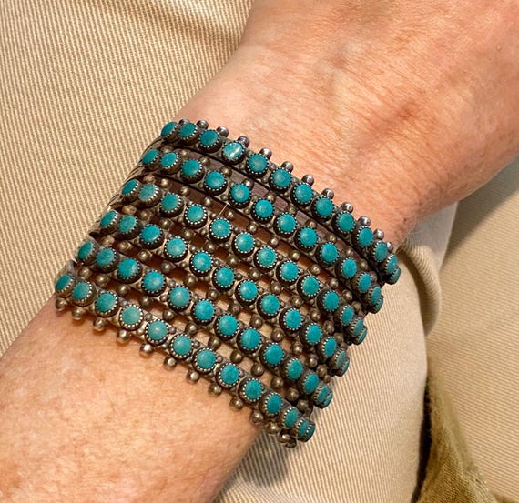 Impressive 6 row vintage snake eye turquoise & sterli… - Gem