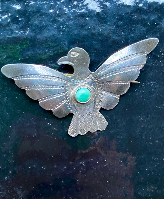 Thunderbird with turquoise gem brooch/pin 925 Sterlin… - Gem
