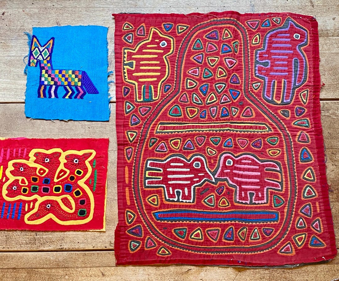 3piece Vintage Textile Collection, 2 Molas, 1 Weaving, Traditional ...