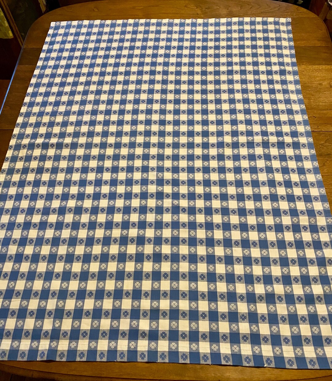 MCM Cotton Tablecloth, Blue & White Check W/ Flowers, Country Cottage ...