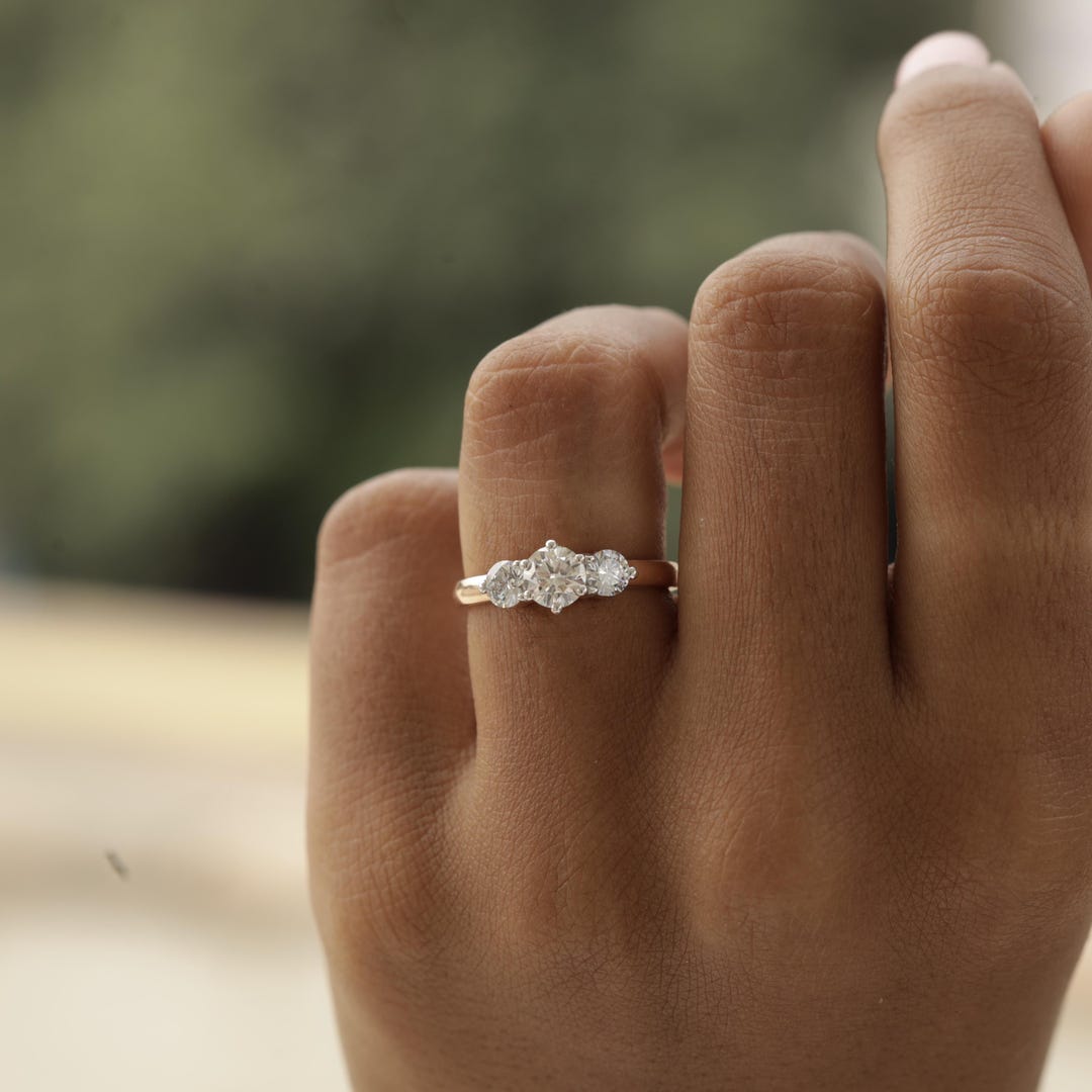 The Amara Ring | 14K Gold Three-stone Lab-grown Diamond Ring - Etsy