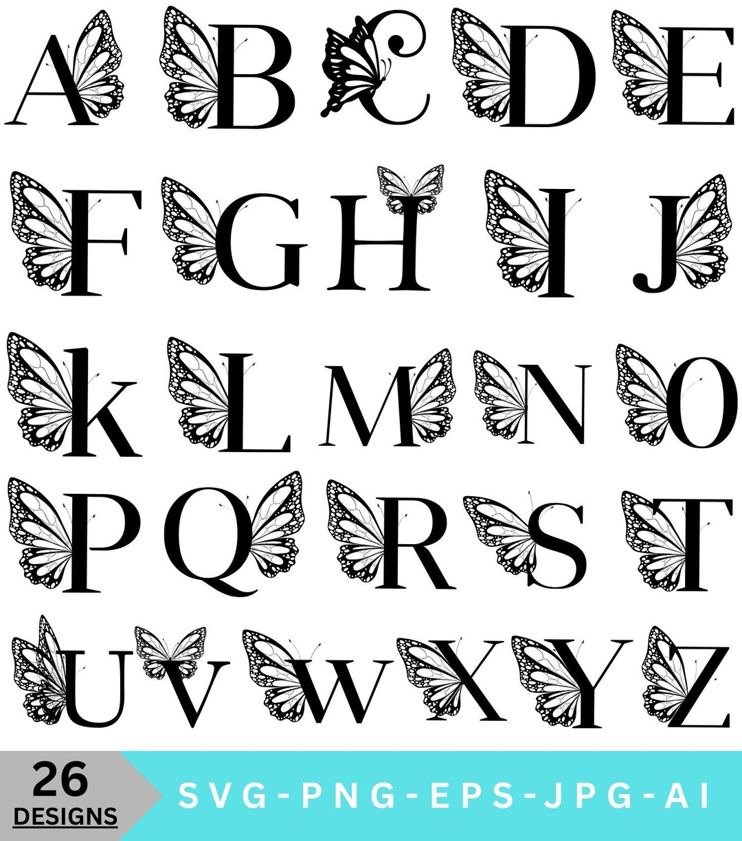 Butterfly Alphabet Svg Bundle,butterfly Monogram Alphabet SVG PNG ...