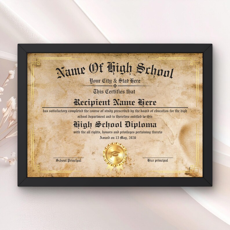 Editable High School Diploma Template, Canva Customizable, Digital ...