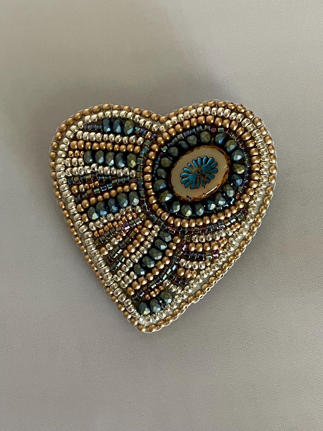 Hand Beaded Heart Broach - Etsy