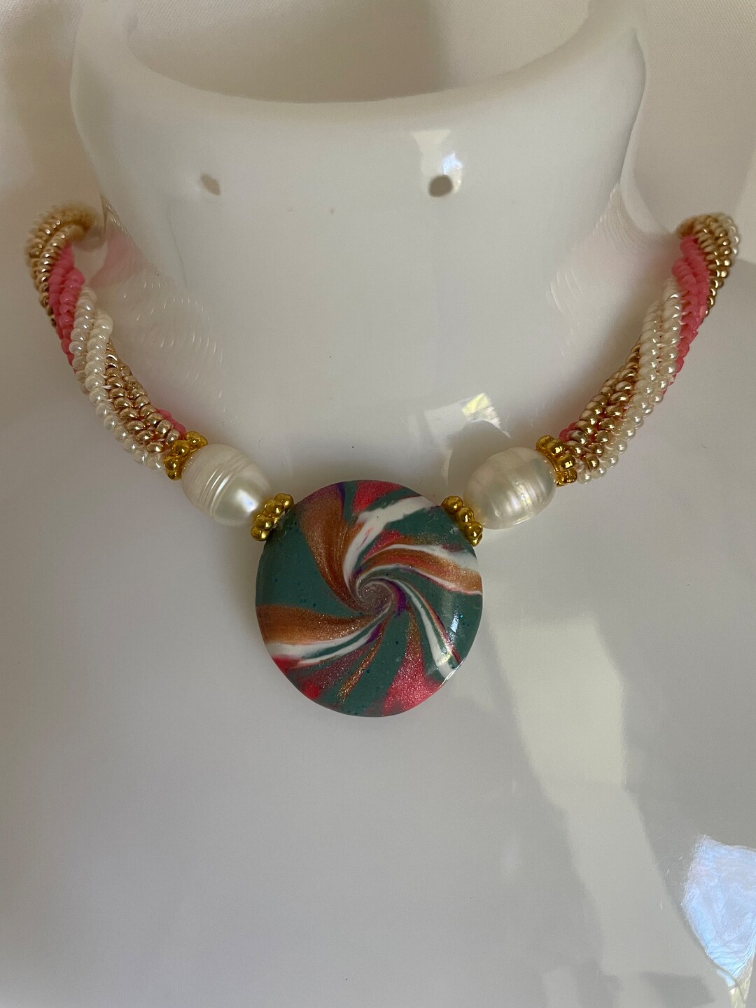 Artisan Swirl Bead, Pearls, Hand Beaded Twisted Chain Choker - Etsy