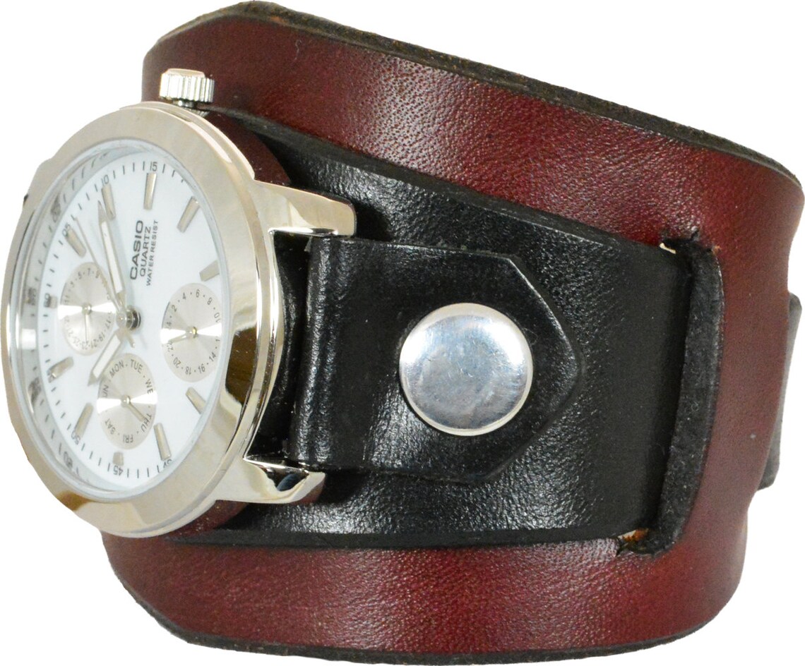 Men's Casio Leather Cuff Watch - Etsy