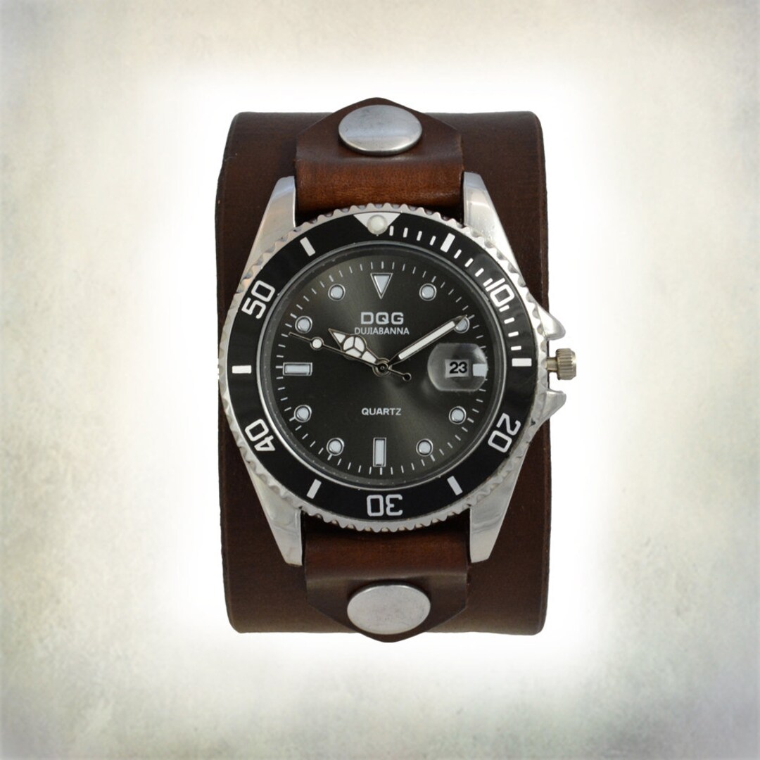 Men's Dark Brown Leather Cuff Watch - Sport Diver - Etsy