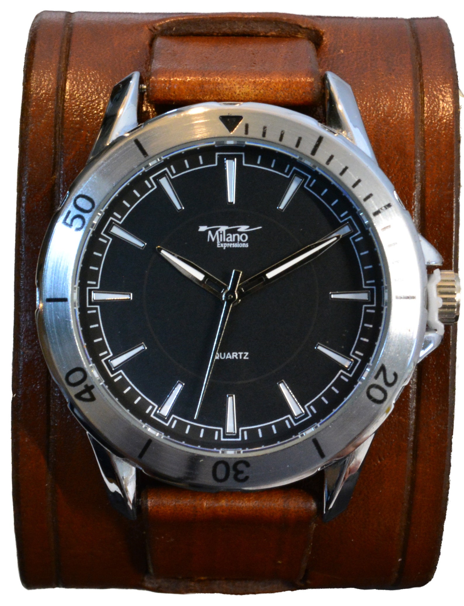 Men's Brown Leather Cuff Watch | Etsy