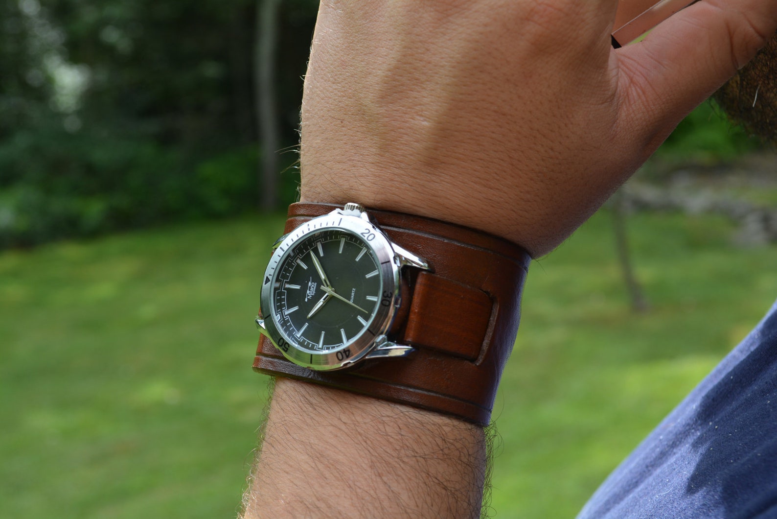 Men's Brown Leather Cuff Watch | Etsy