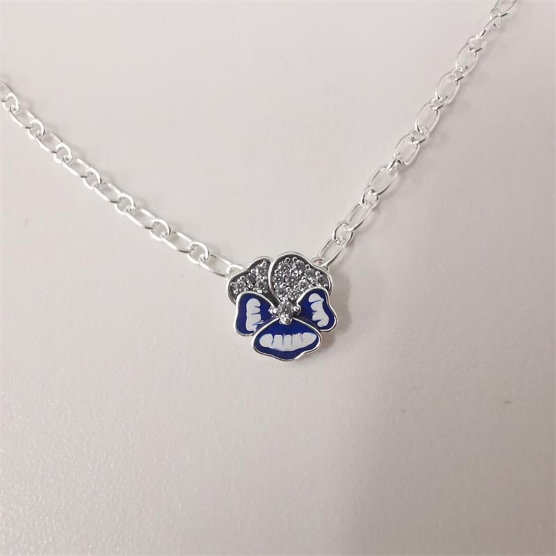 Pandora 925 Ale Blue Pansy Flower Pendant Necklace - Etsy