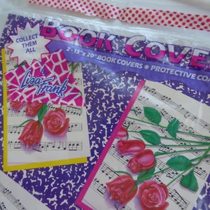 Vintage 1980's Lisa Frank Book Covers X2 New Package Hearts Roses Music ...