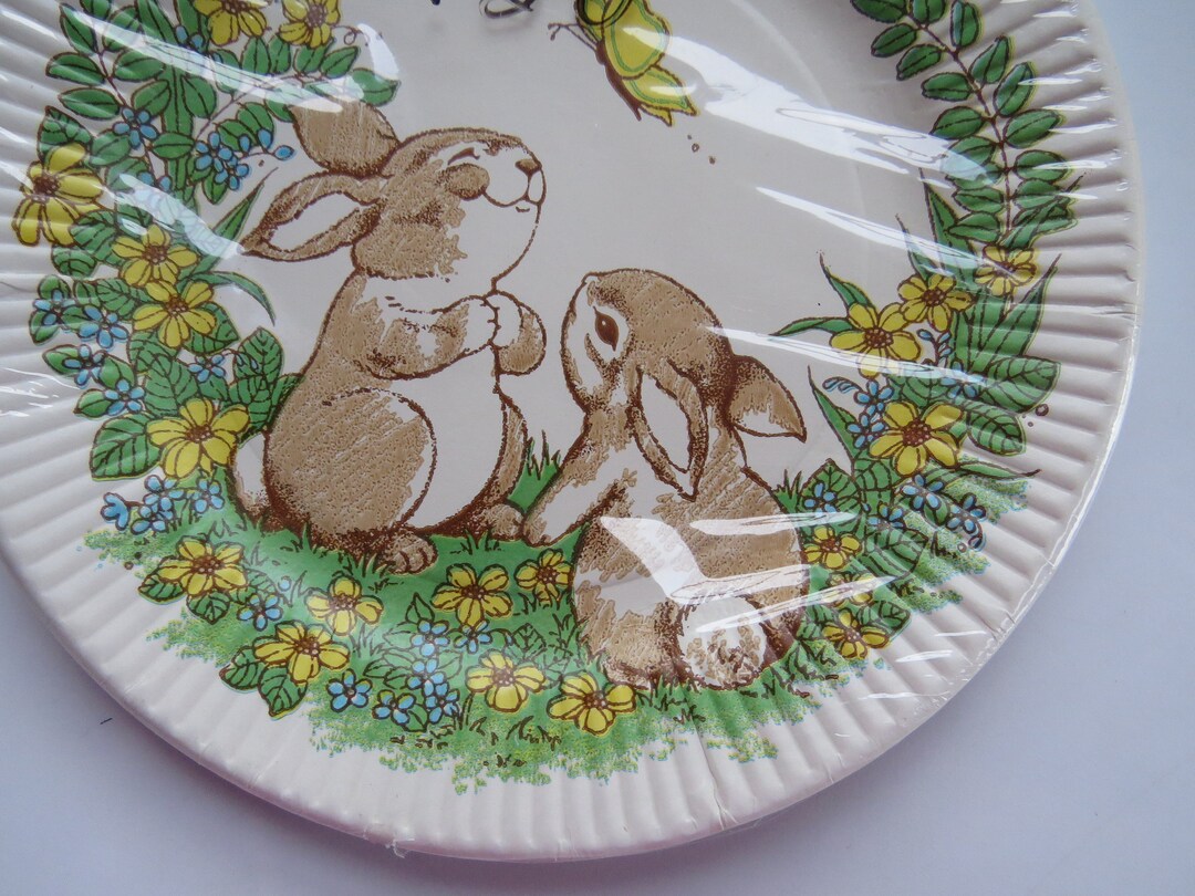 Vintage Package Easter Paper Plates With Bunny Rabbits Flowers and ...