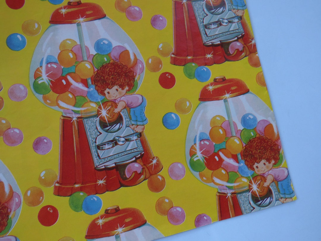 80's Vintage Gift Wrap Sheet - Gumball Machine Penny Cute Kid ...