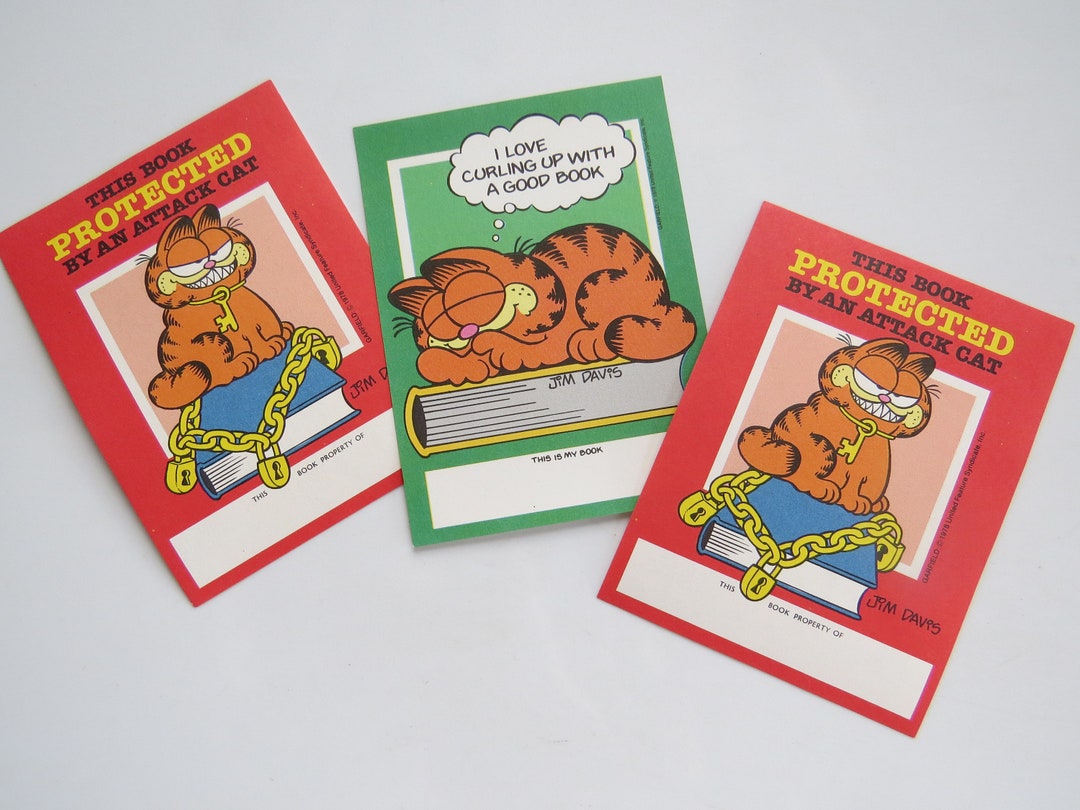 80's Vintage Garfield Ephemera Bookplates X3 Antioch Book Property of ...