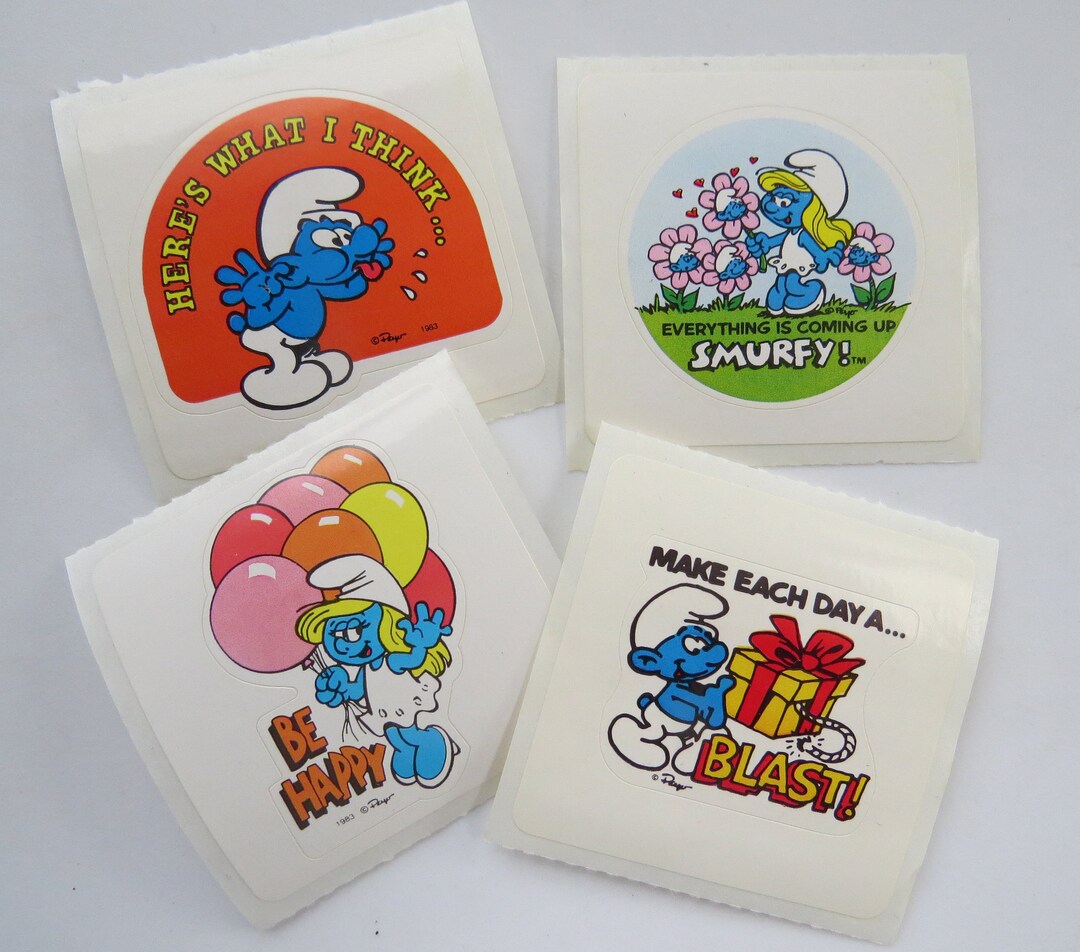 Vintage 80's Smurfs Sticker Lot ~ Collectible Stickers X4 ~ Smurfette ...
