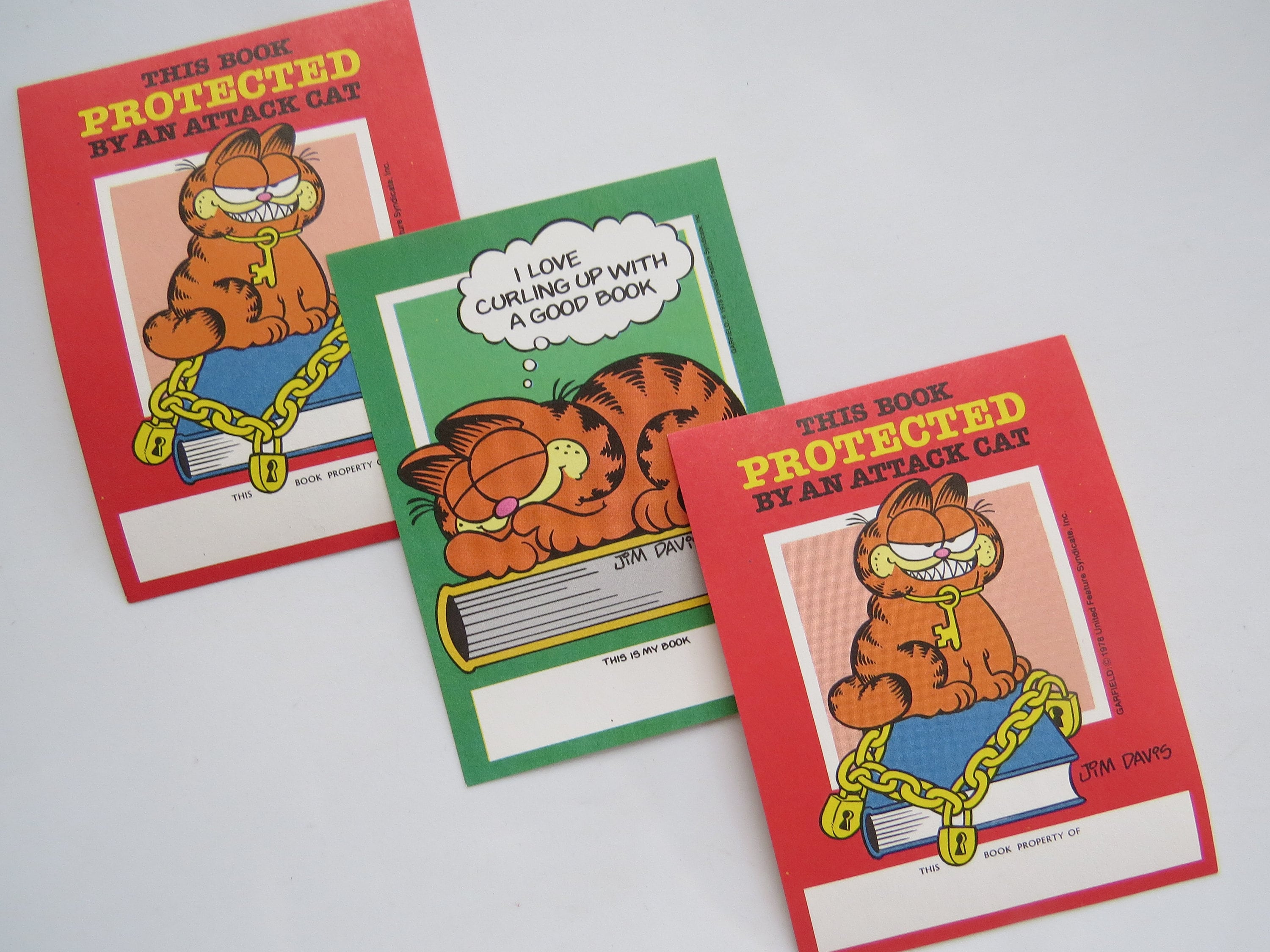 80's Vintage Garfield Ephemera Bookplates X3 Antioch Book Property of ...