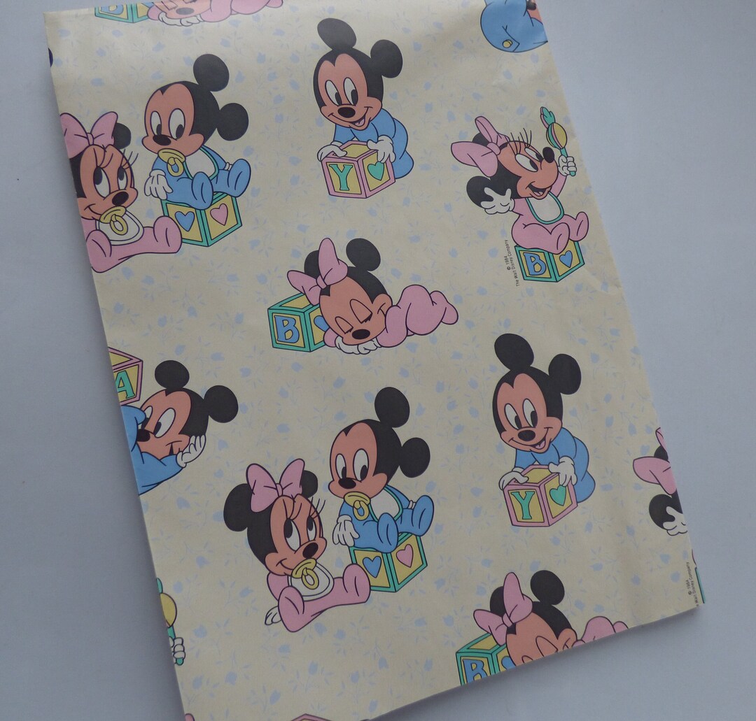 Vintage 80's 90's Baby Mickey & Minnie Mouse Gift Wrap Sheet ~ Birthday ...