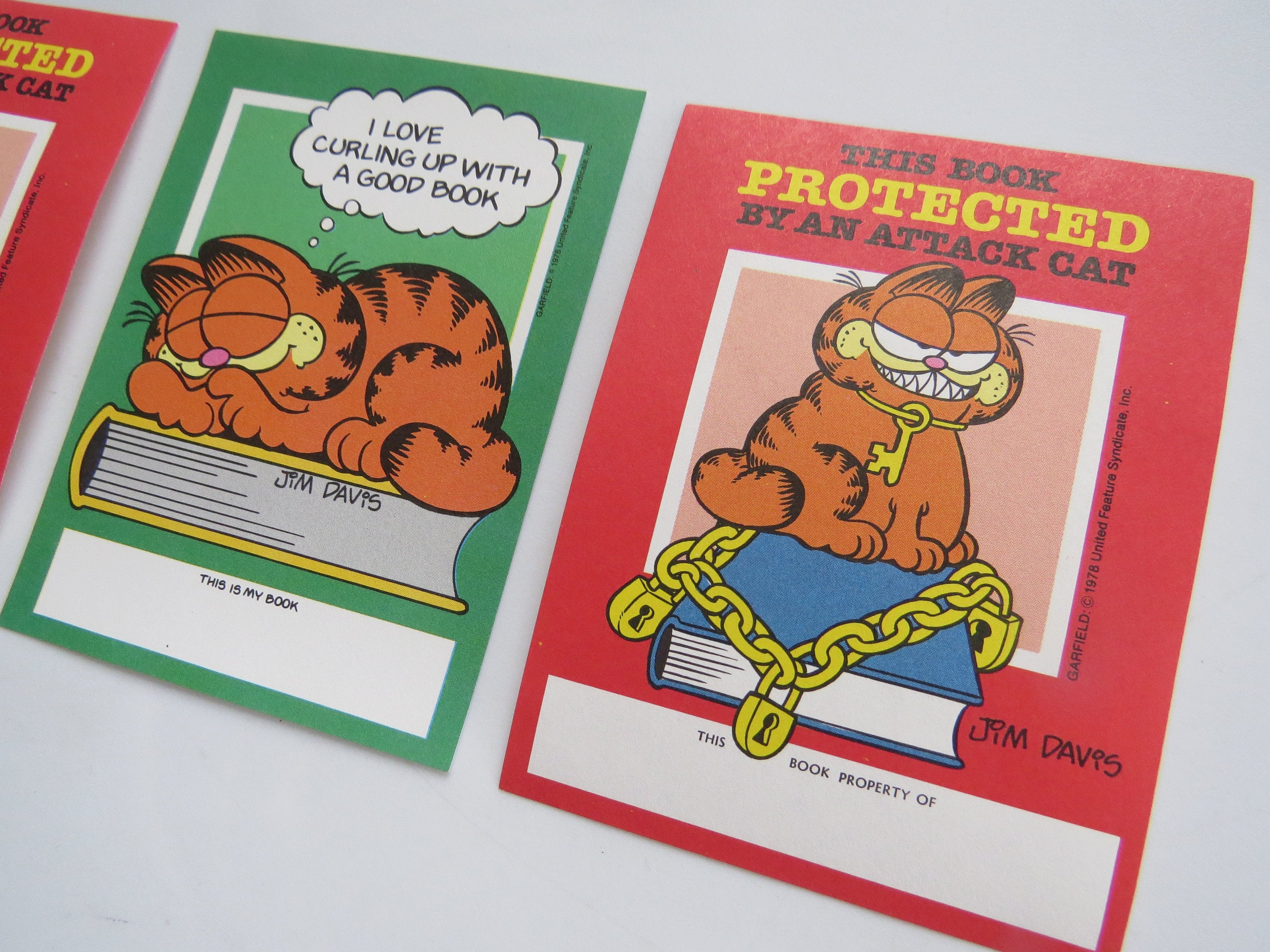 80's Vintage Garfield Ephemera Bookplates X3 Antioch Book Property of ...