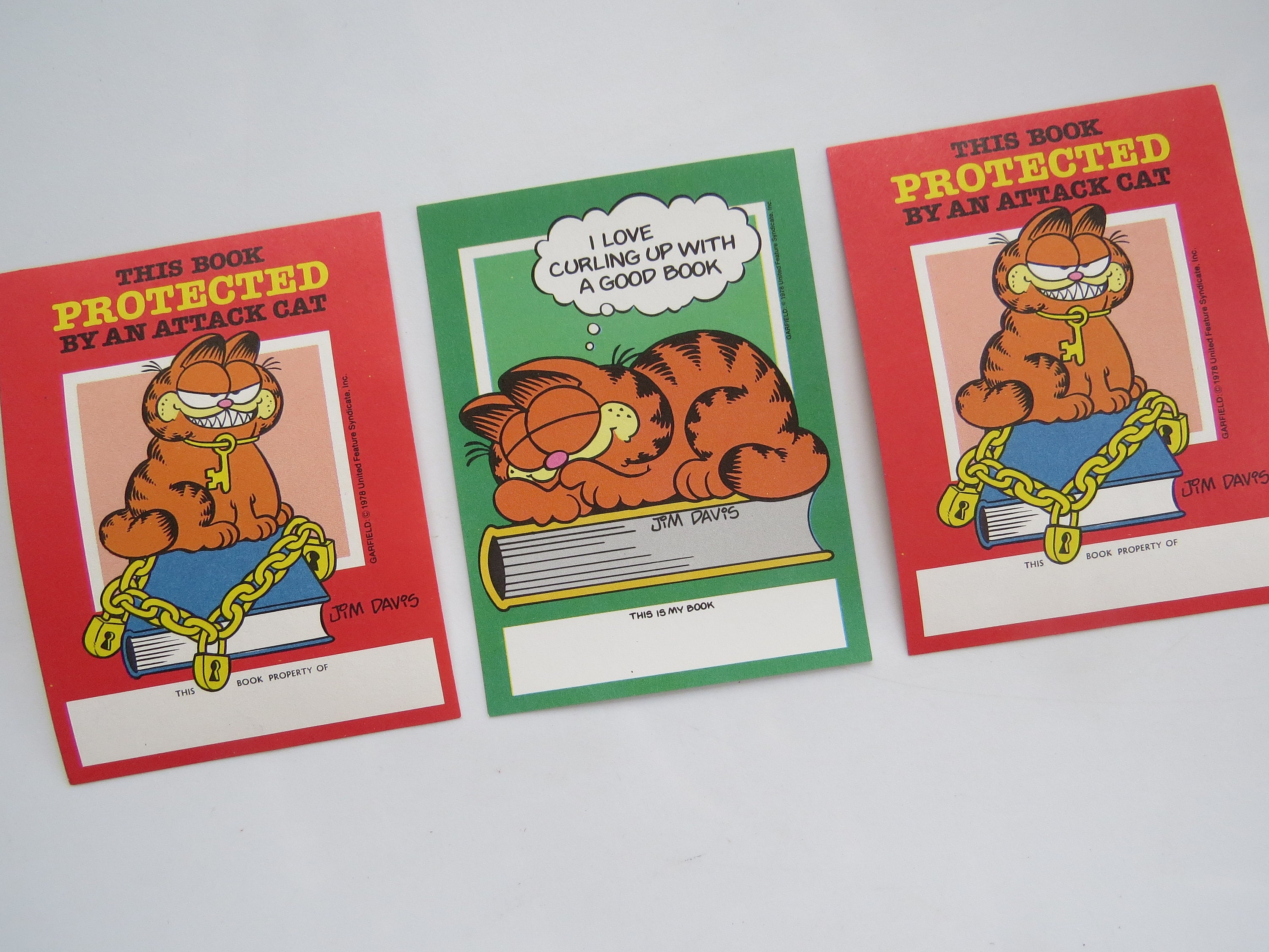 80's Vintage Garfield Ephemera Bookplates X3 Antioch Book Property of ...