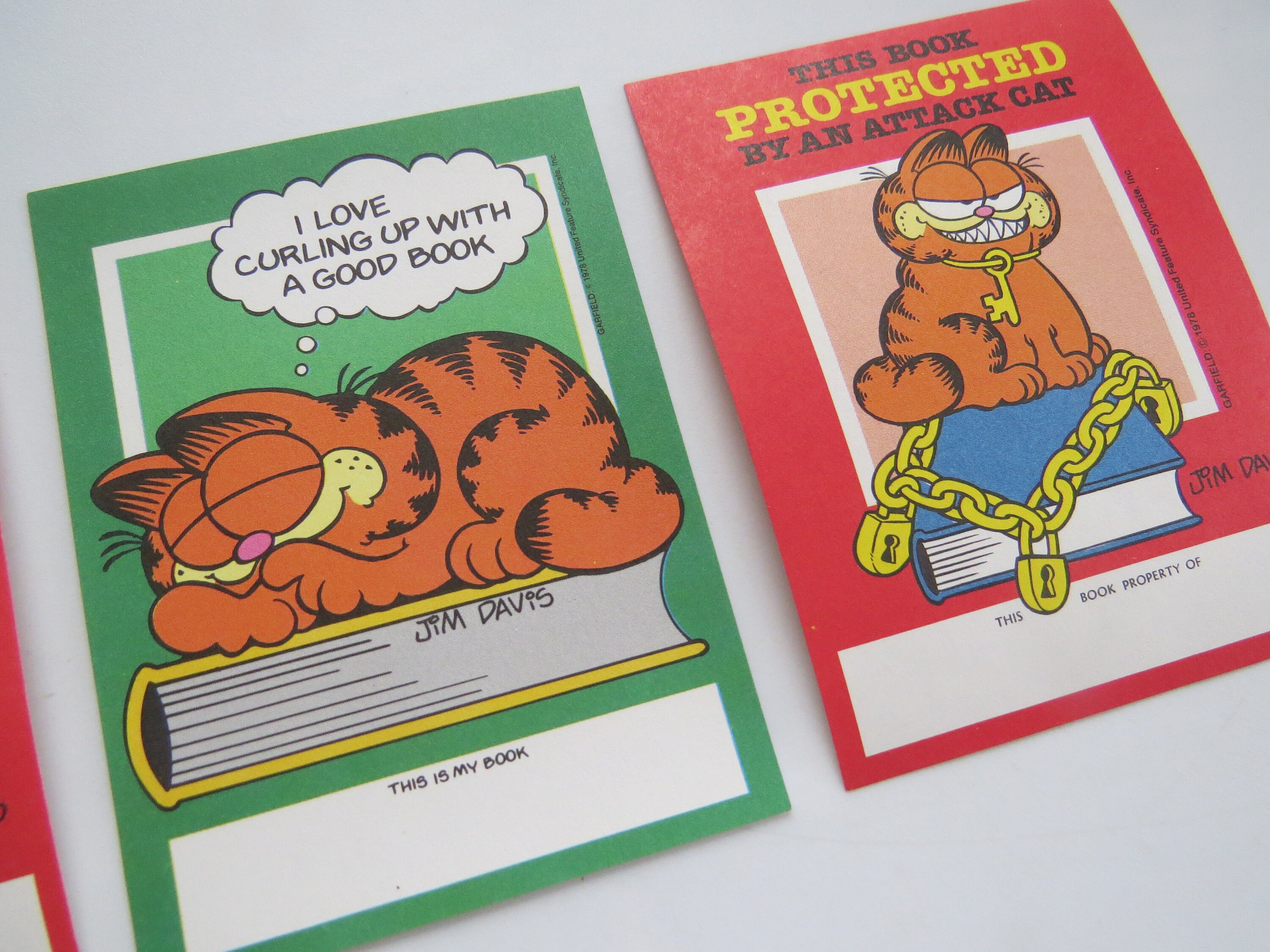80's Vintage Garfield Ephemera Bookplates X3 Antioch Book Property of ...
