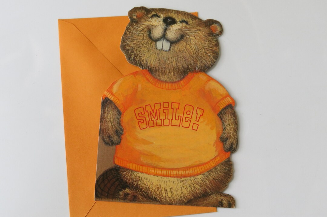 Vintage 1980's Hallmark Beaver Shirt Tales Stationery Note Card W ...