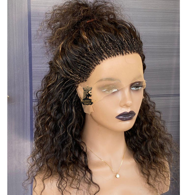100% Human Hair Deep Curl Pick & Drop Micro Braid Wig Full Lace ...