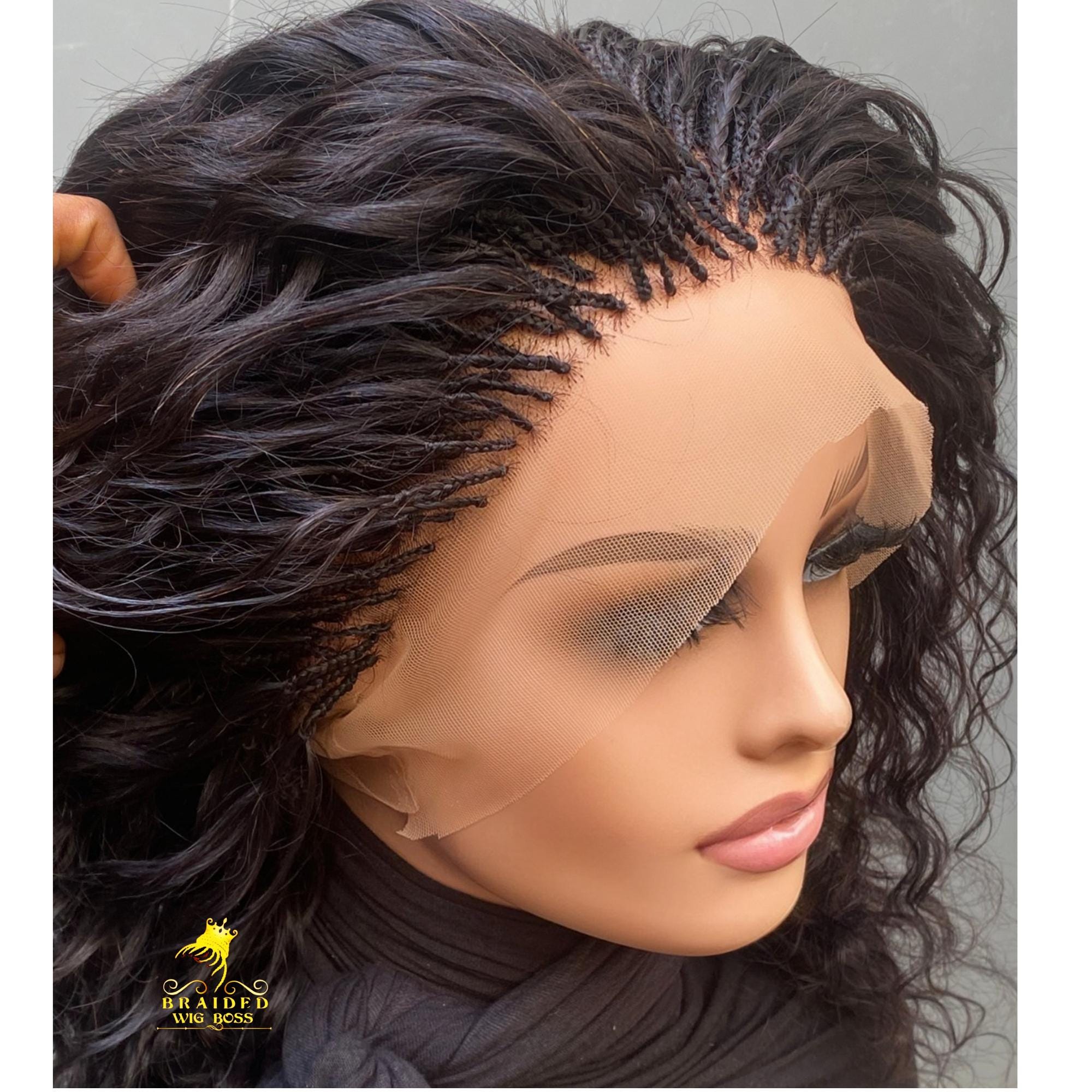 100% Human Hair Micro Braided Wig Pick & Drop, Full Lace Knotless Braid ...