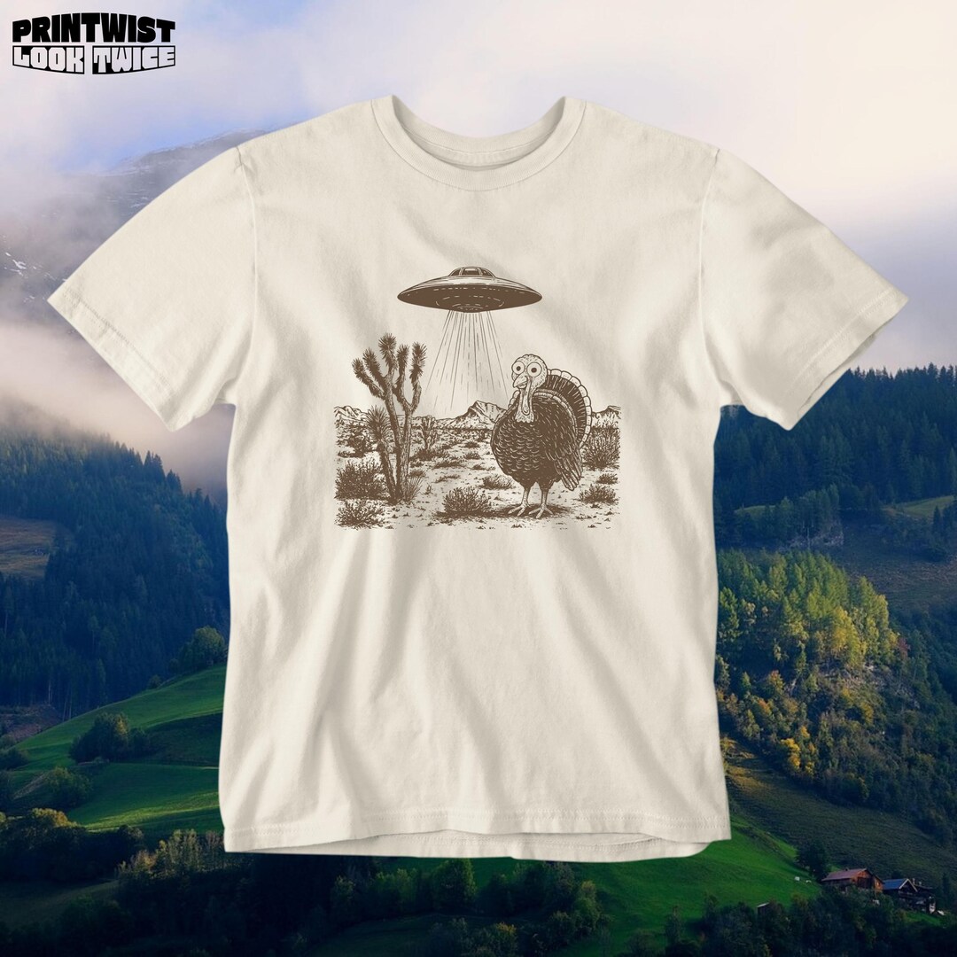 Alien UFO Abduction Turkey T-shirt | Desert Illustration, Retro Line ...
