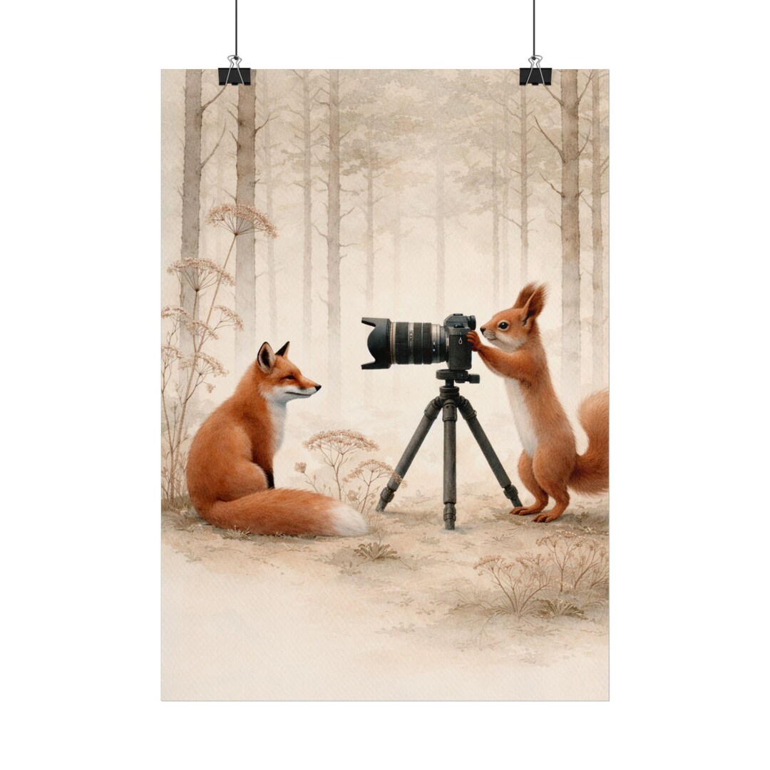 Fox Photographer Poster | Woodland Animal Art, Nursery Wall Decor - Etsy