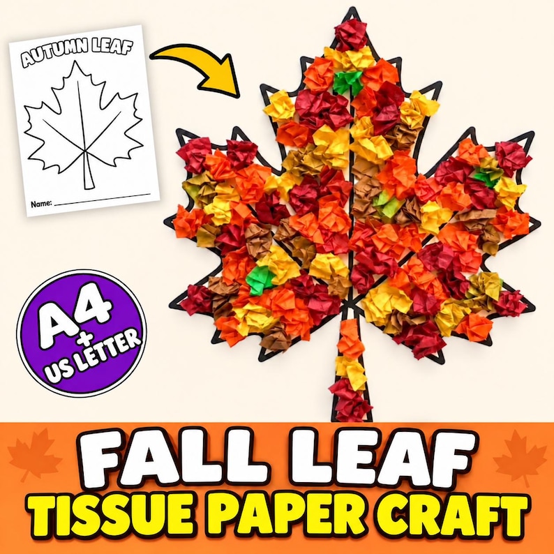 Fall Leaf Craft for Kids Printable, Tissue Paper Craft, Autumn Leaf ...