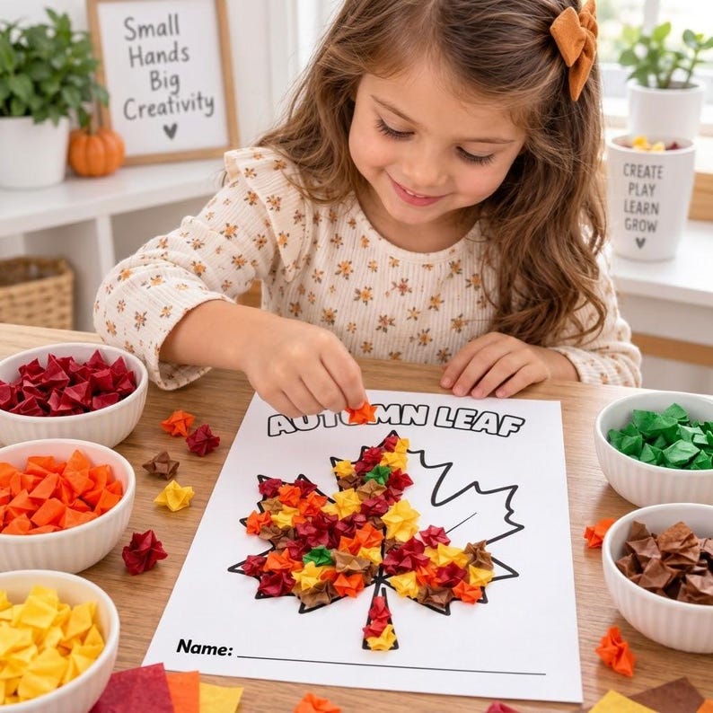 Fall Leaf Craft for Kids Printable, Tissue Paper Craft, Autumn Leaf ...