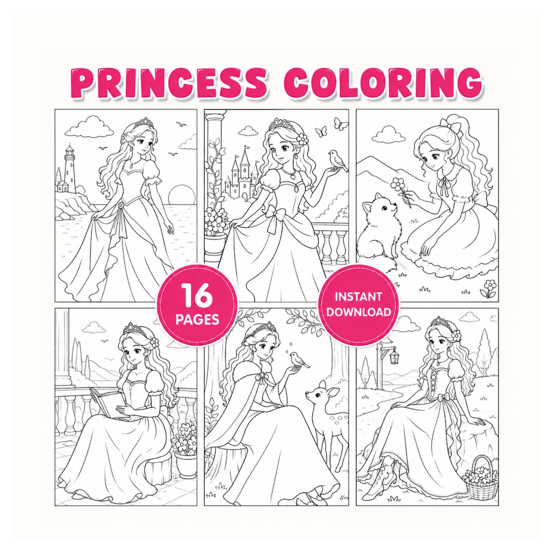 Princess Coloring Book | 16 Fantasy Pages for Kids (digital Download ...