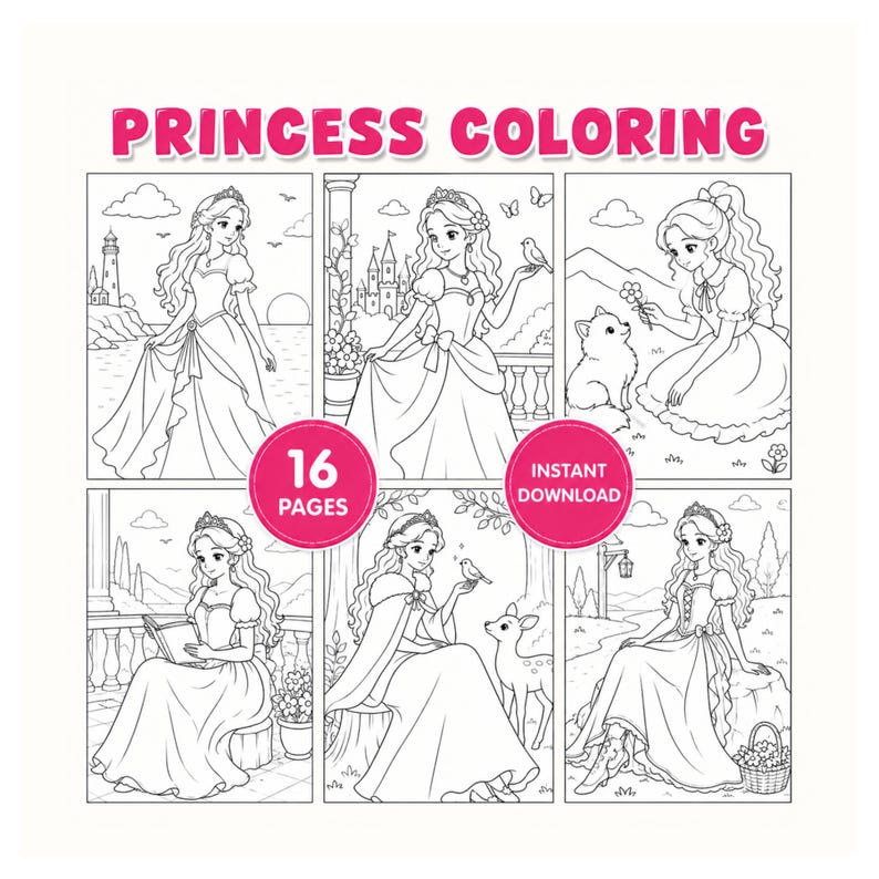 Princess Coloring Book | 16 Fantasy Pages for Kids (digital Download ...