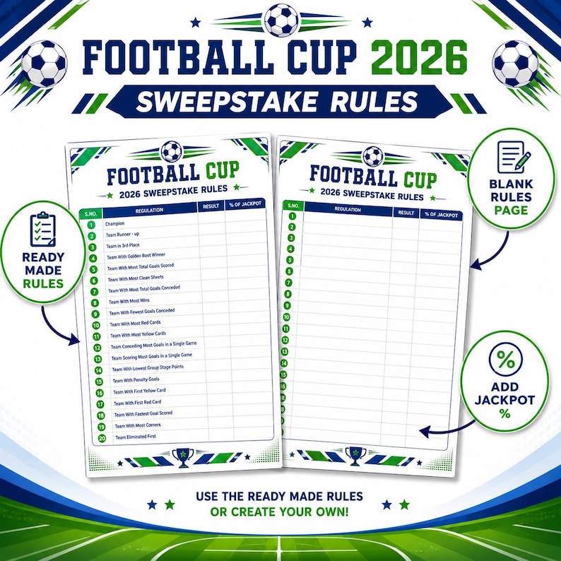 Football Cup 2026 Printable Bundle, World Cup Sweepstake Kit, Group ...