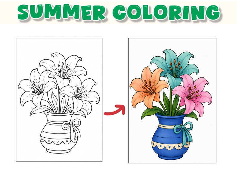 Summer Flower Coloring Pages for Kids, Printable Activity Book (20 ...