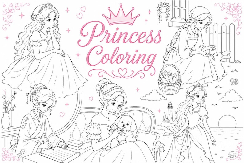 Princess Coloring Book | 16 Fantasy Pages for Kids (digital Download ...