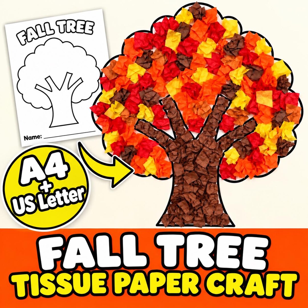 Fall Tree Craft for Kids, Autumn Tree Craft, Tissue Paper Craft, Fall ...