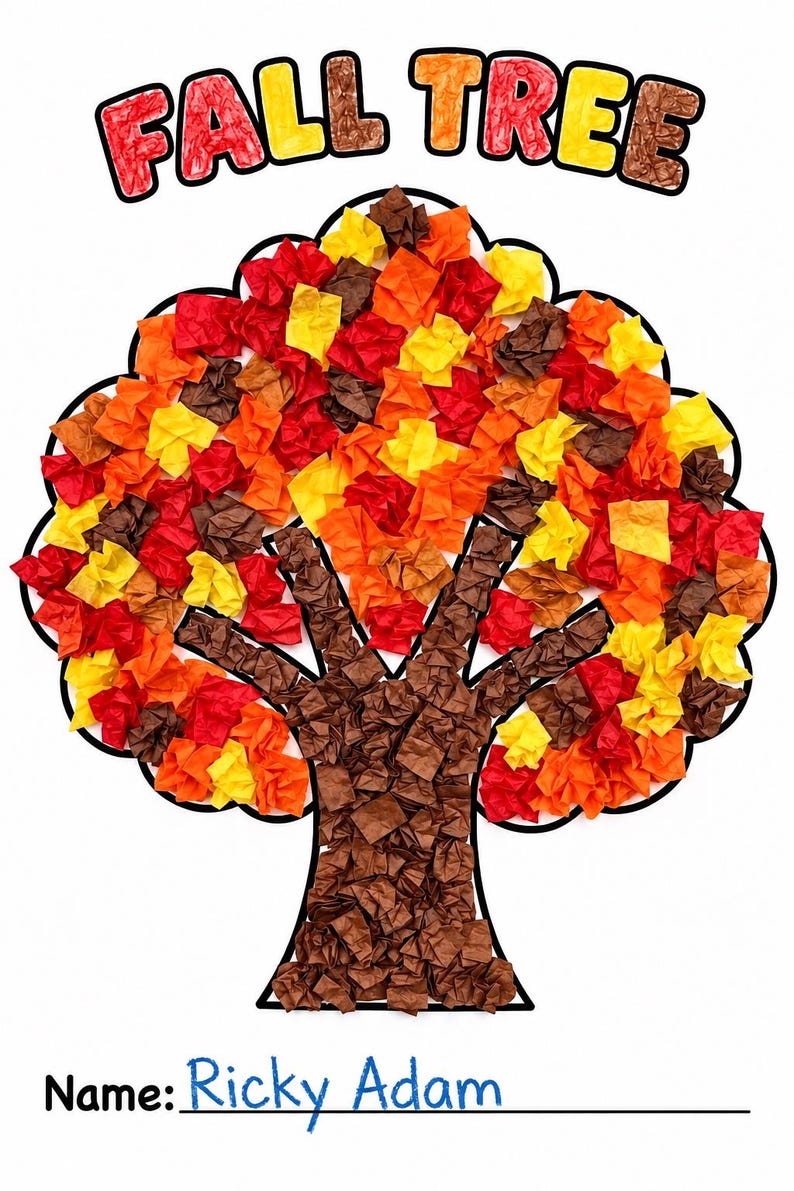 Fall Tree Craft for Kids, Autumn Tree Craft, Tissue Paper Craft, Fall ...