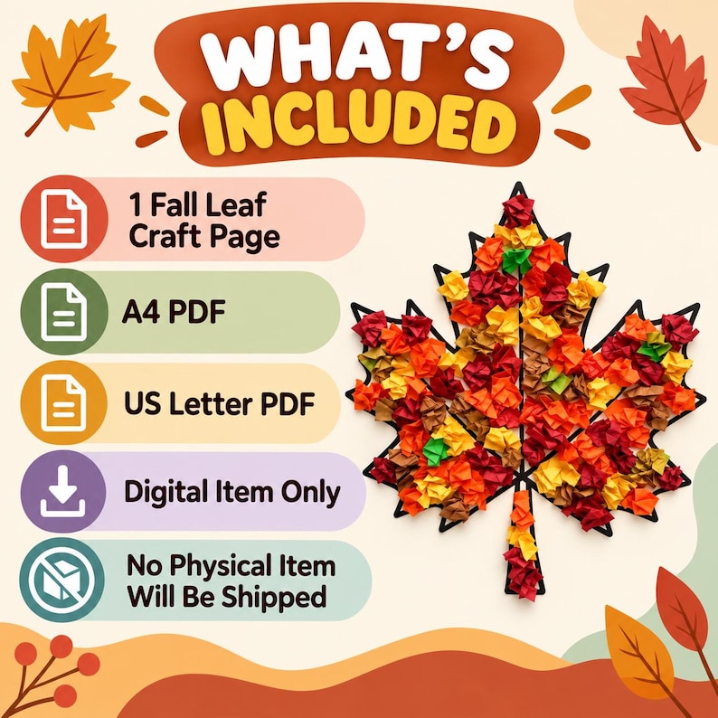 Fall Leaf Craft for Kids Printable, Tissue Paper Craft, Autumn Leaf ...