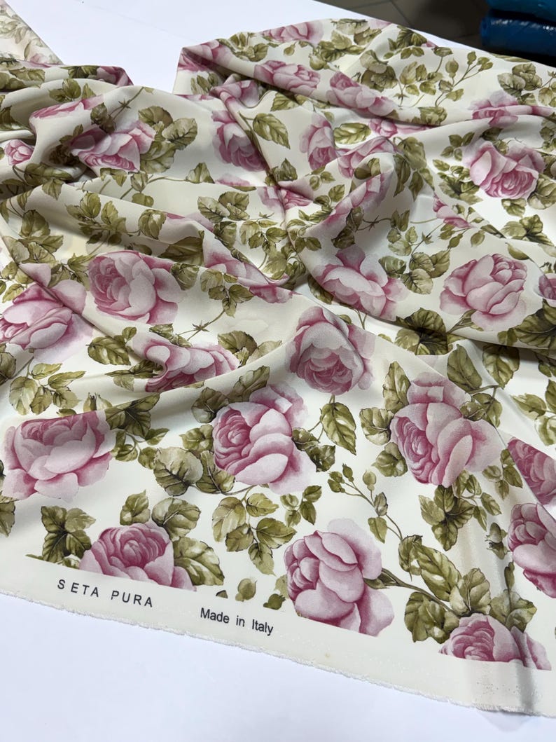Italian Silk Crepe De Chine Fabric, Rose Print, Lightweight Luxury by ...